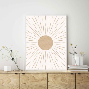 Boho Sun Print Printable Wall Art Mid Century One Line Art - Etsy