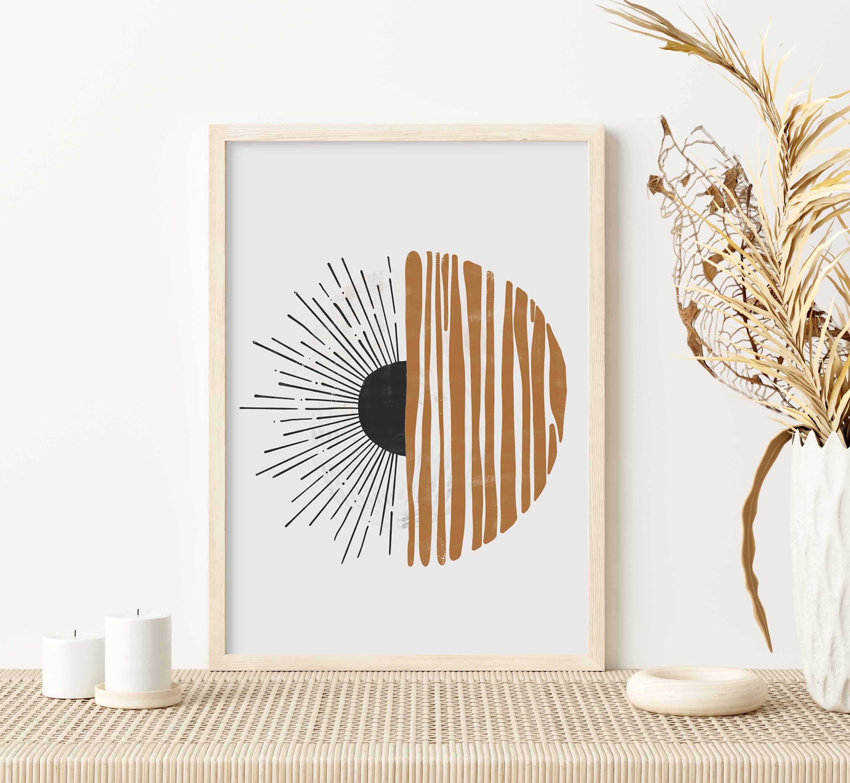 Boho Sun Print Printable Wall Art Mid Century Line Art | Etsy