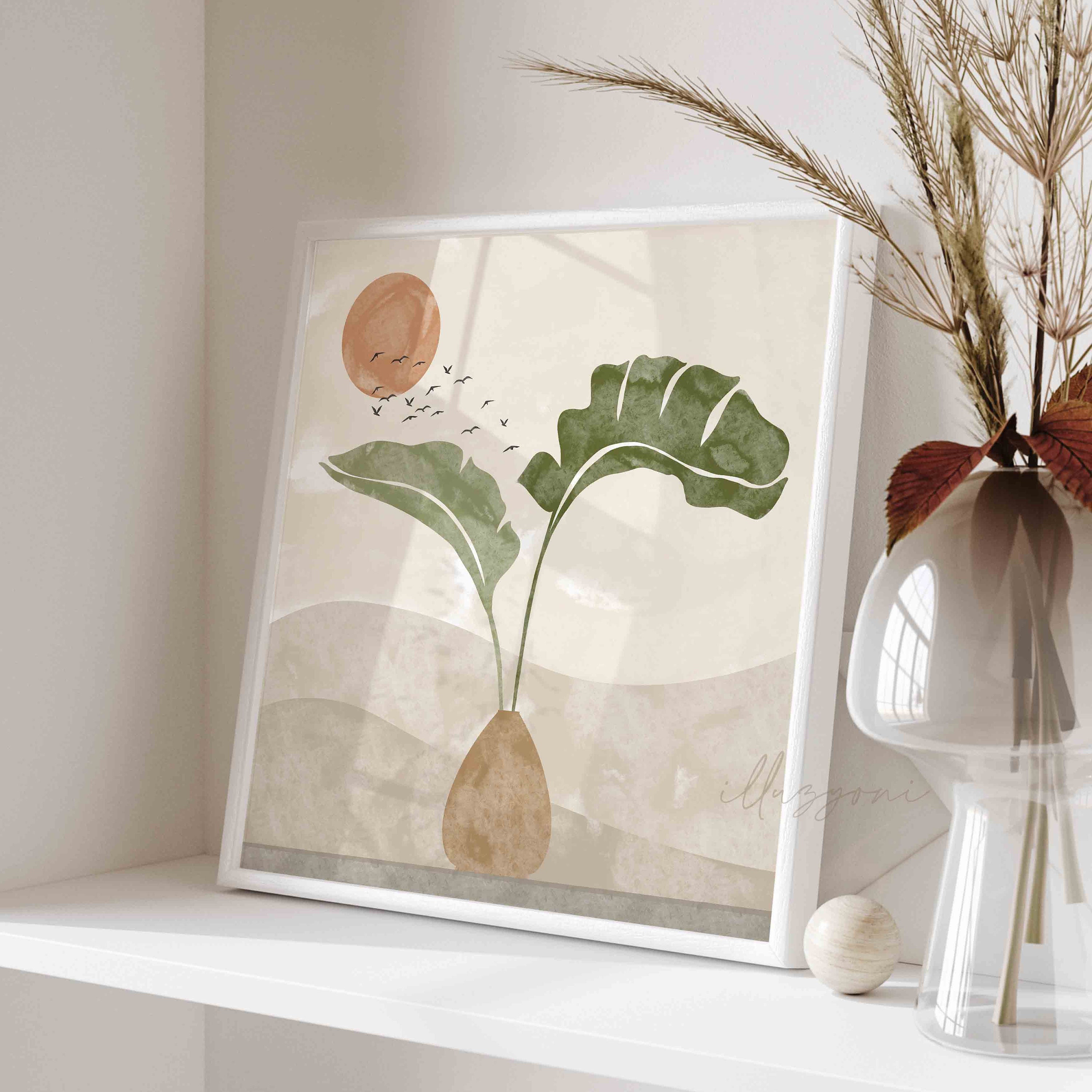 Boho Style Vase Illustration, Printable Wall Art, Mid Century ...
