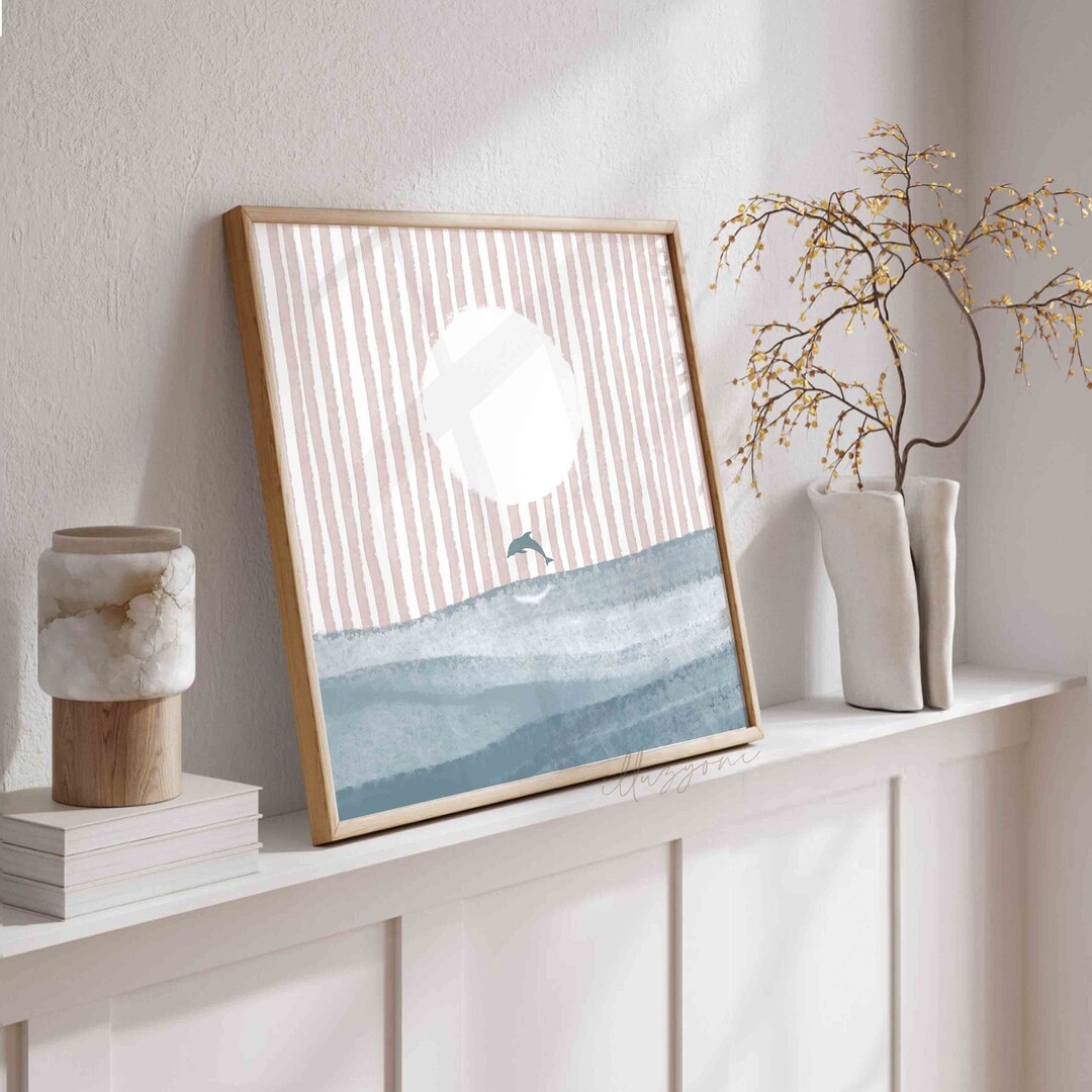 Minimal Dolphin Drawing, Nursery Room Decor, Blue Ocean Poster ...