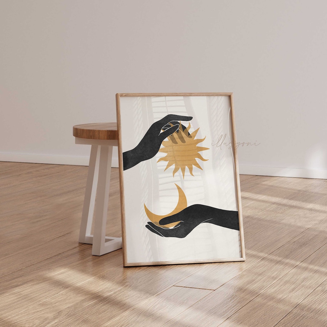 Abstract Sun and Moon Drawing, Mid Century, Printable Wall Art, Boho ...