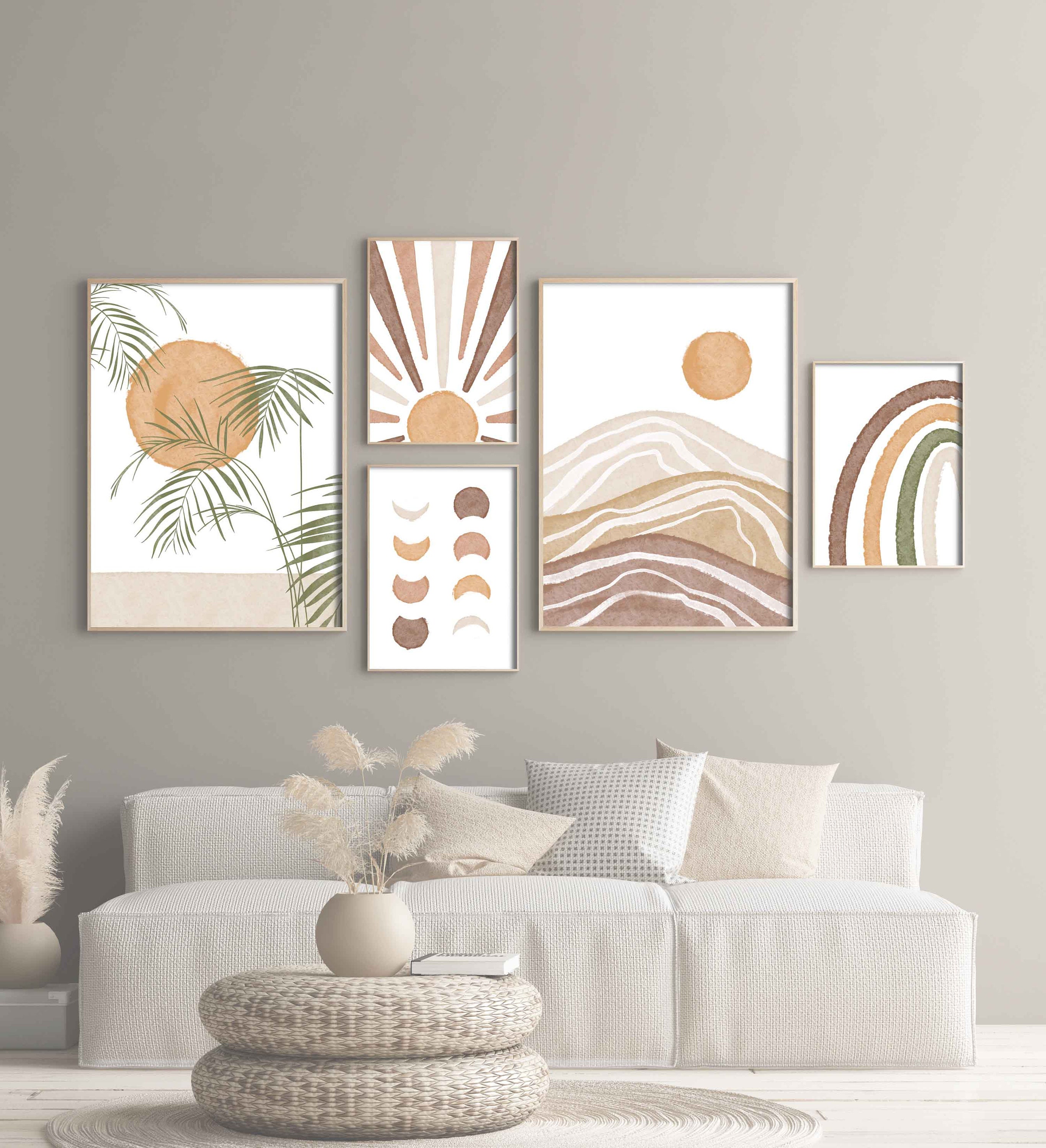 Boho Prints Abstract Set of 5 Prints Printable Wall Art - Etsy