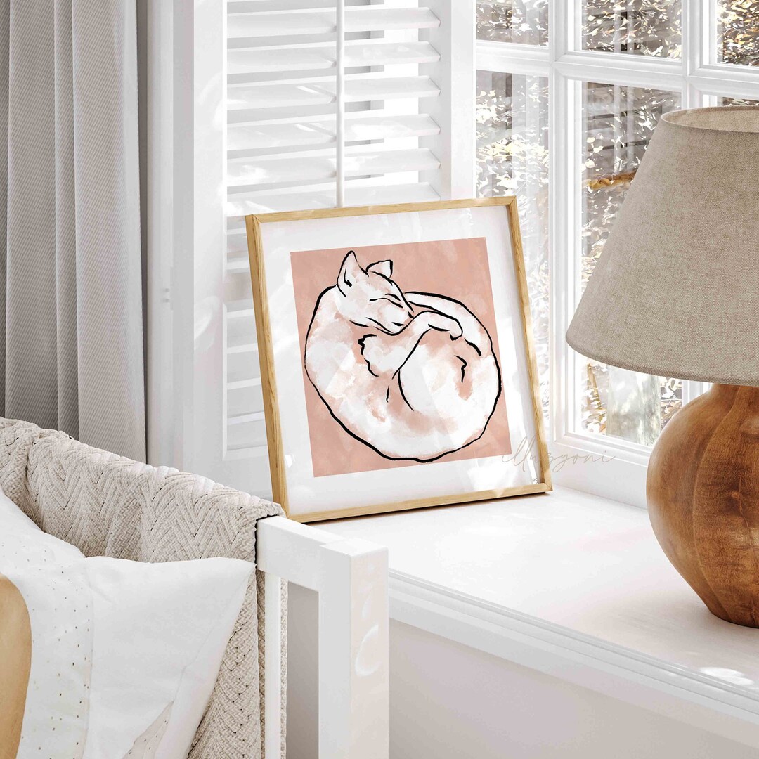 Abstract Sleeping Cat, Pink Poster, Nursery Room Print, Printable Wall ...