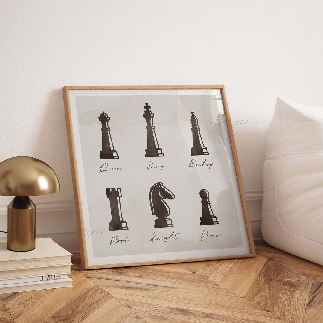 Chess Pieces Poster, Nursery Game Room Decor, Boho Print, Pawn, Rook ...