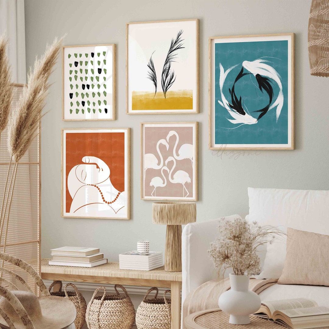 Boho Set of 5 Prints, Printable Wall Art, One Line Sketch, Boho Home ...