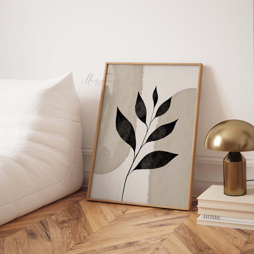 Boho Botanical Leaf Drawing, Printable Wall Art, Modern, Minimalist ...