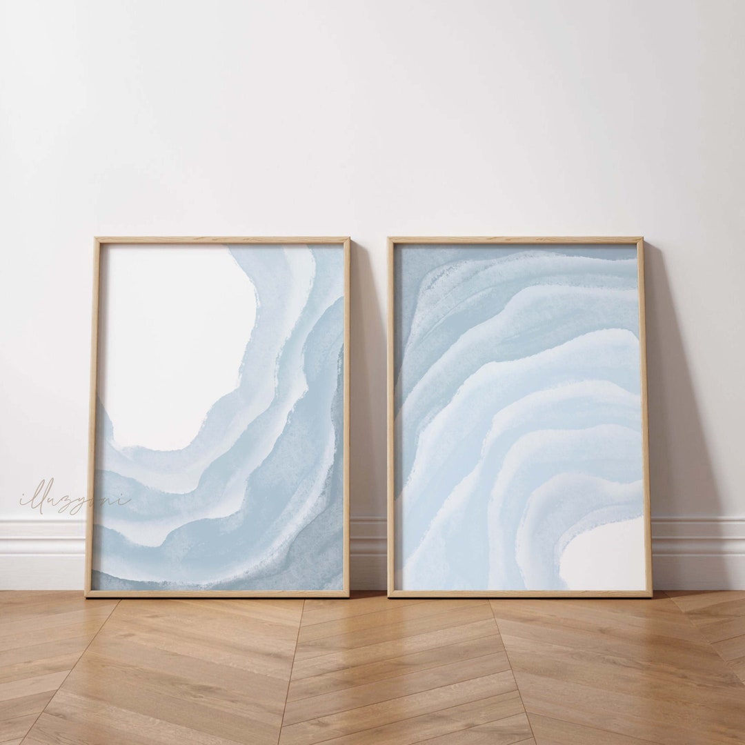 Abstract Blue Waves Drawing, Printable Wall Art, Blue Ocean, Landscape ...