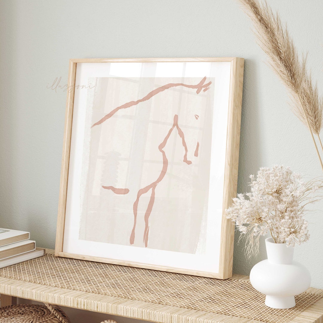 Abstract Horse Sketch, Pink Drawing, Printable Wall Art, Minimal ...