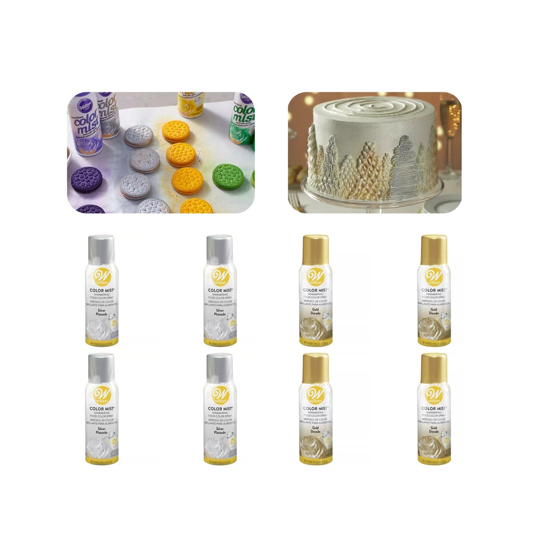 Wilton Color Mist Shimmering 4 Cans GOLD or SILVER Edible Dessert SPRAY ...