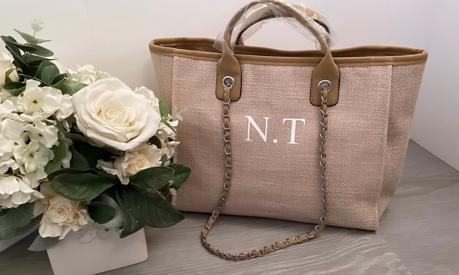 Personalised Chain Monogram Canvas Tote Bag Shoulder Bag - Etsy UK