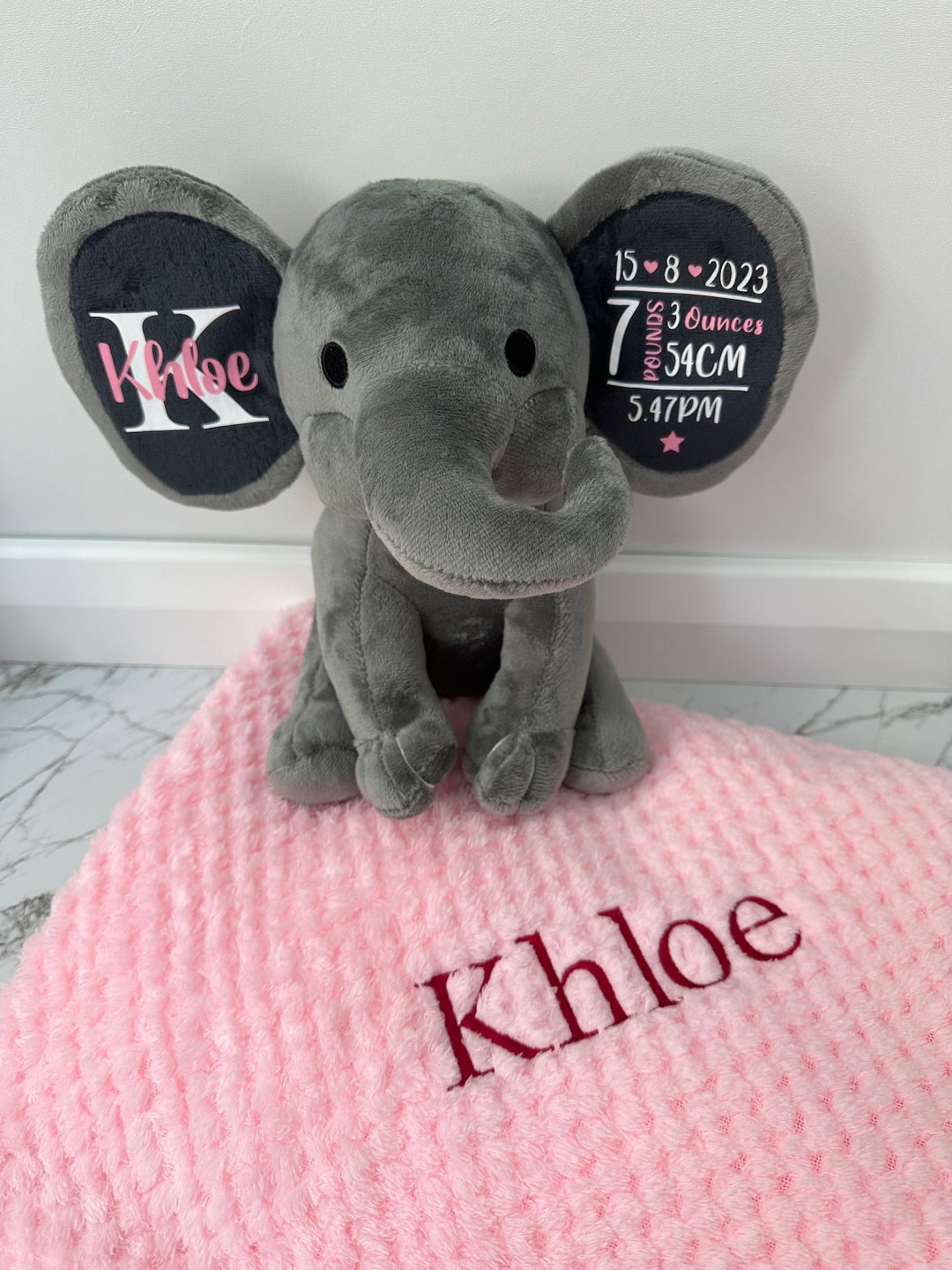 Elephant Keepsake | Birth Stat Info | Personalised Newborn Gift | Plush ...