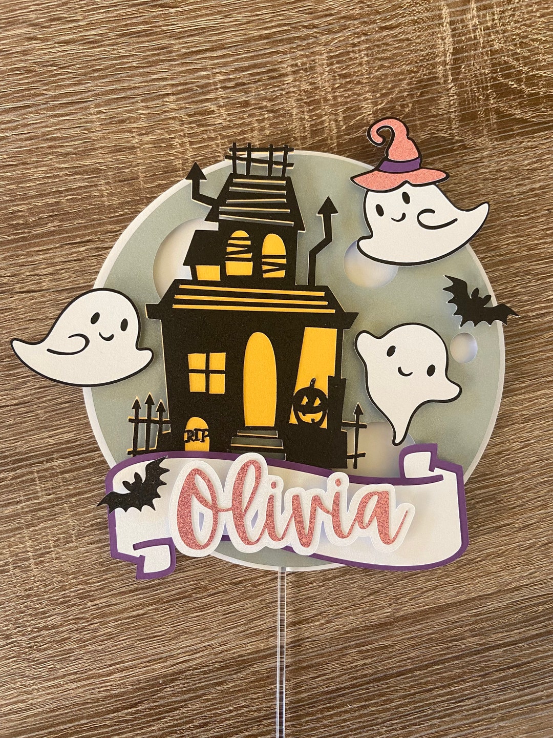 Halloween Birthday Cake Topper, Spooky One, Cute Ghosts, Haunted House ...