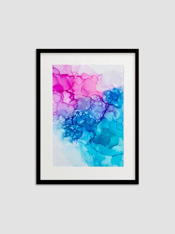 Original Abstract Art Pink Blue Abstract Art Ink Art | Etsy