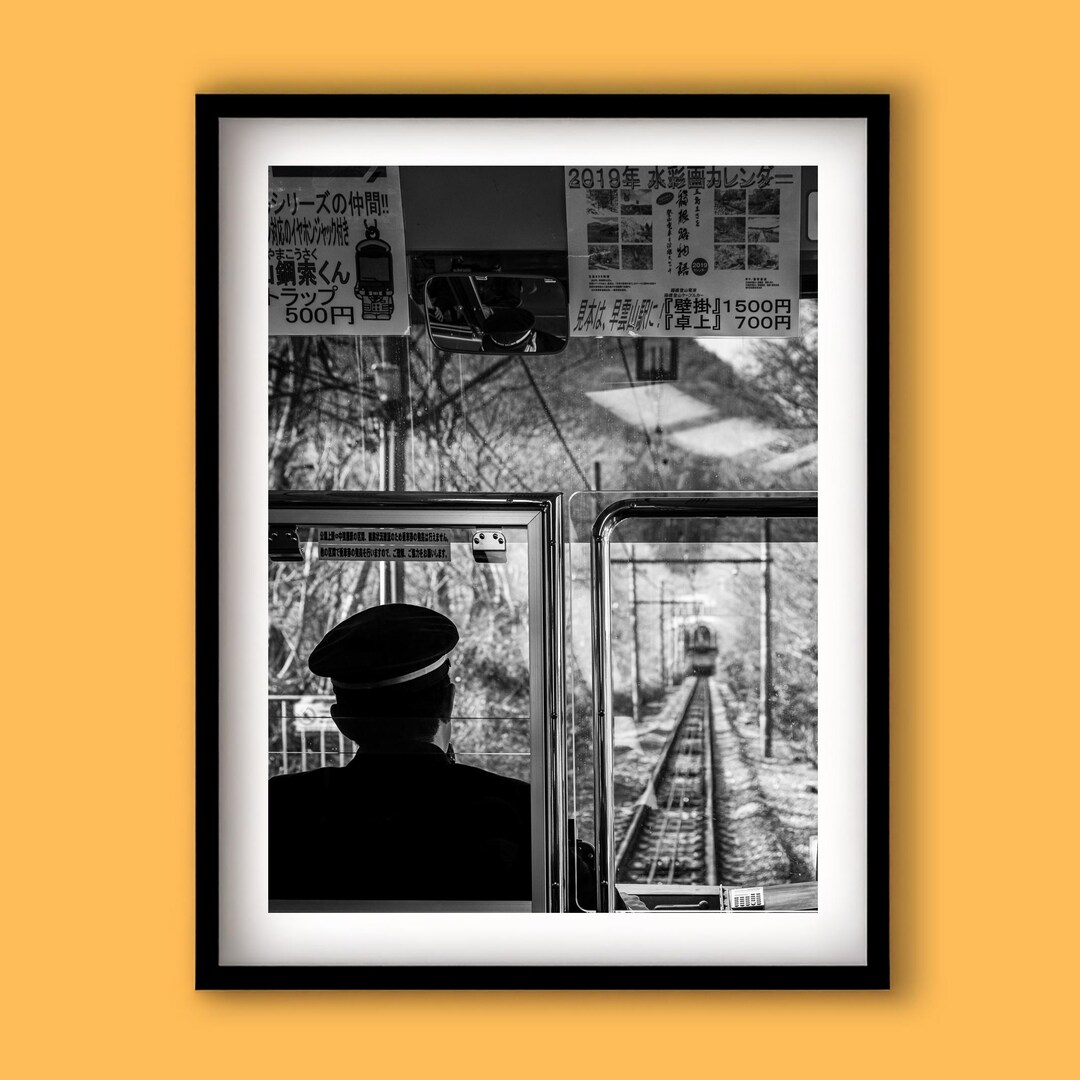 Hakone Cable Car Conductor Print | Japan Black & White Wall Art ...