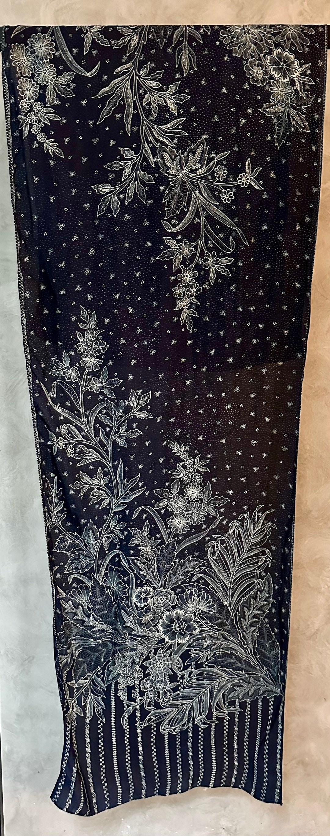 Indigo Hand-drawn Sustainable Scarf, Natural Dye, Hand-dyed Indonesian ...