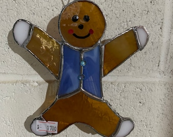 Handmade Stained Glass Gingerbread Man Ornament, Holiday and Winter ...