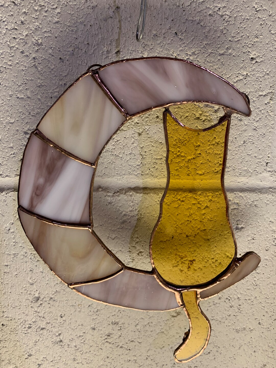 Stained Glass Cat on the Moon - Etsy