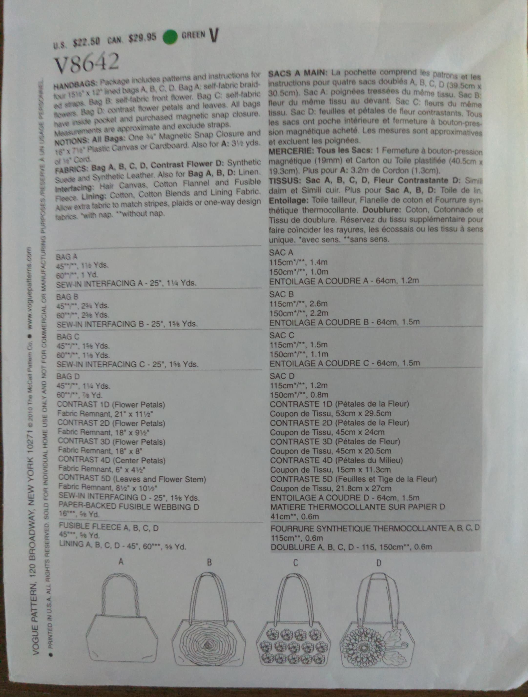 Vogue Accessories Bag Sewing Pattern #V8642 - Etsy