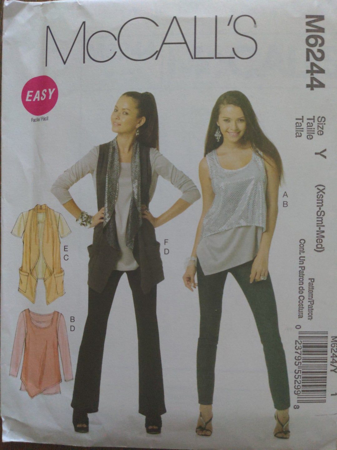 Mccall's Misses Top and Vest Pattern #M6244 - Etsy