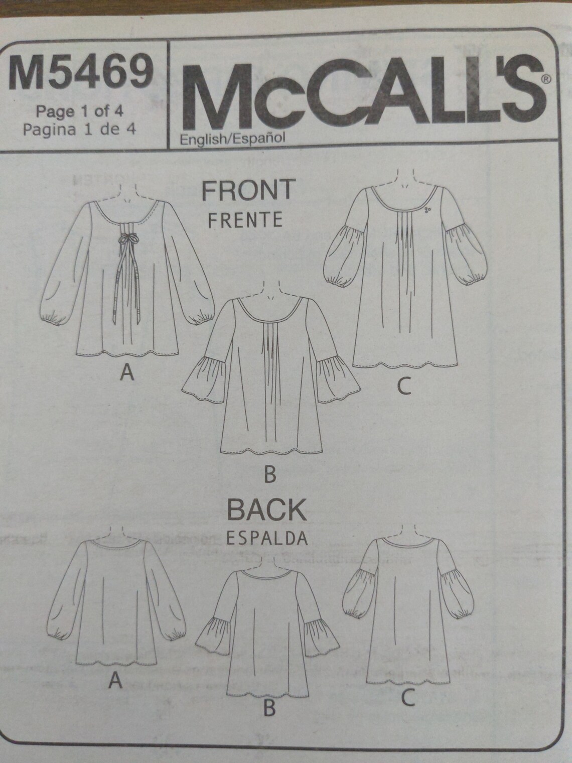 Mccall's Misses' Tunic Top Sewing Pattern #M5469 - Etsy