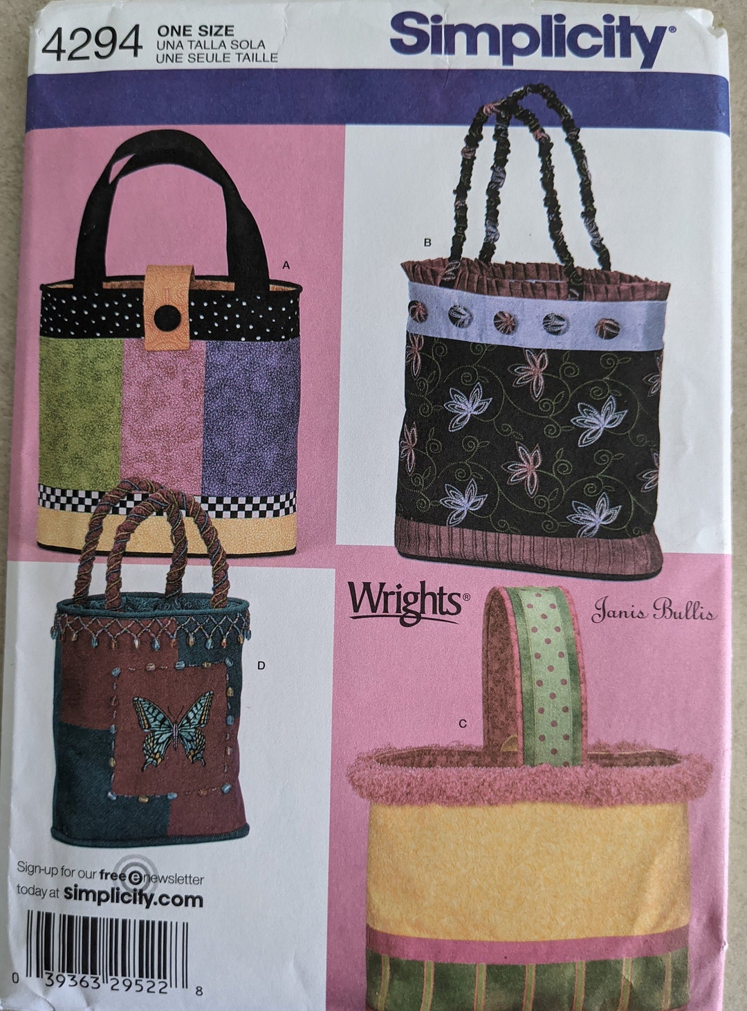 Simplicity Janis Bullis Bag Sewing Pattern 4294 - Etsy