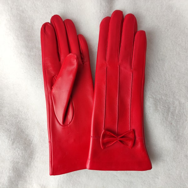 Red Lined Leather Gloves - Etsy