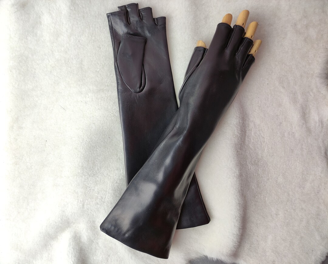 Long Not Lined 43 Cm Fingers Cutted Leather Gloves Handmade Ladies ...