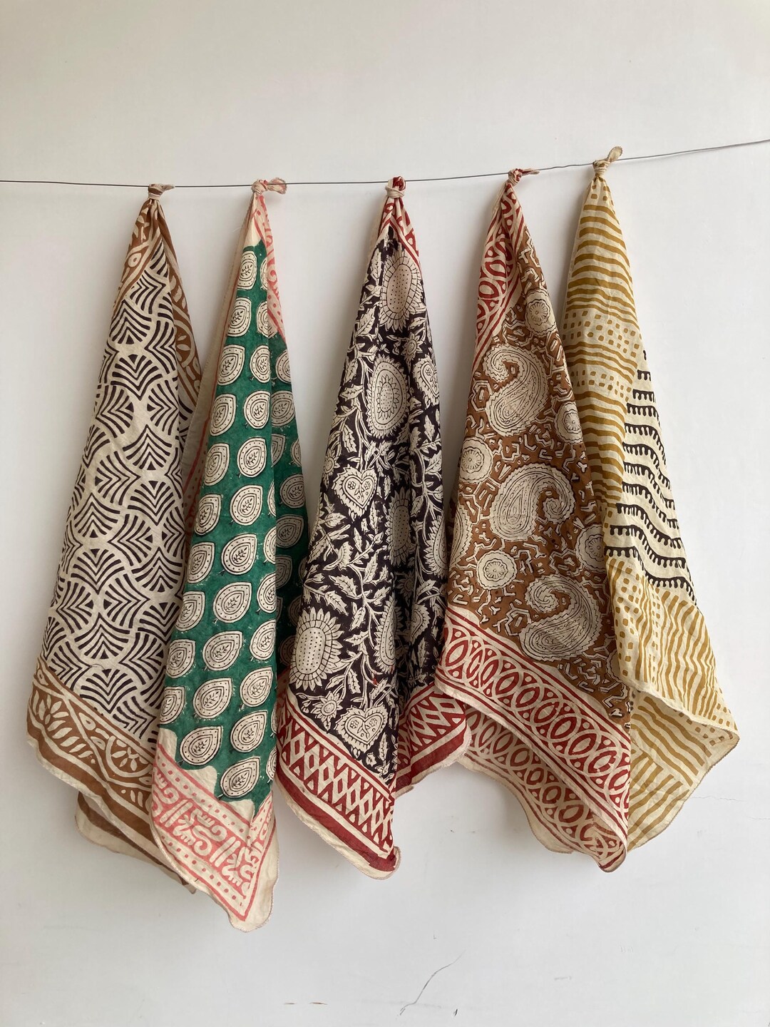 Handblock Printed Cotton Bandana Set: Unisex Travel Scarf - Etsy