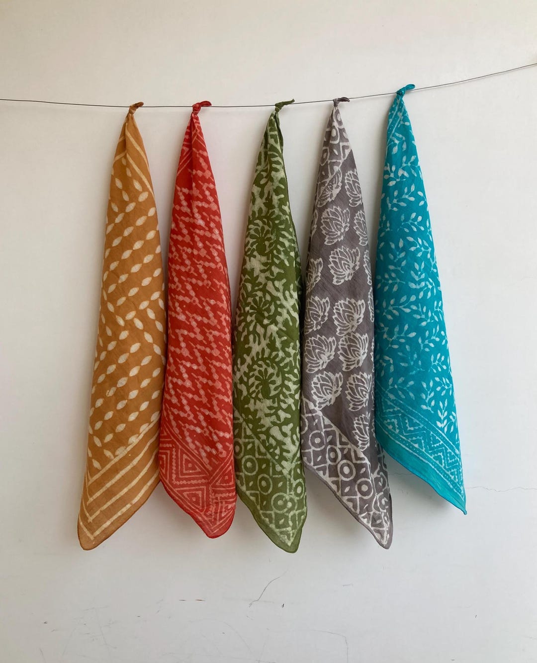 Handblock Printed Cotton Bandana Set: Natural Dyes, Handmade in India ...
