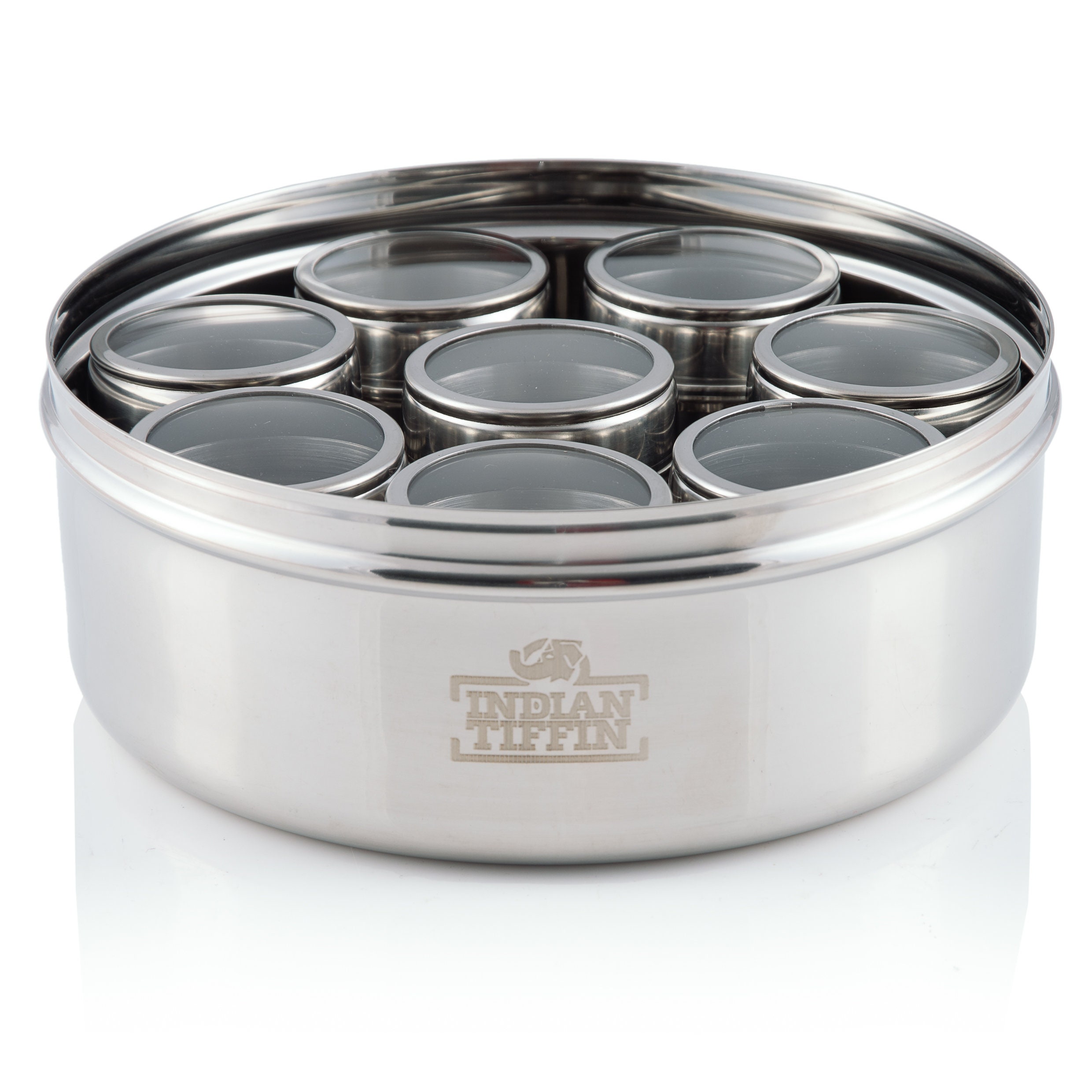Indian Tiffin Masala Dabba, Clear Lid With Clear Pots, Free Spice ...