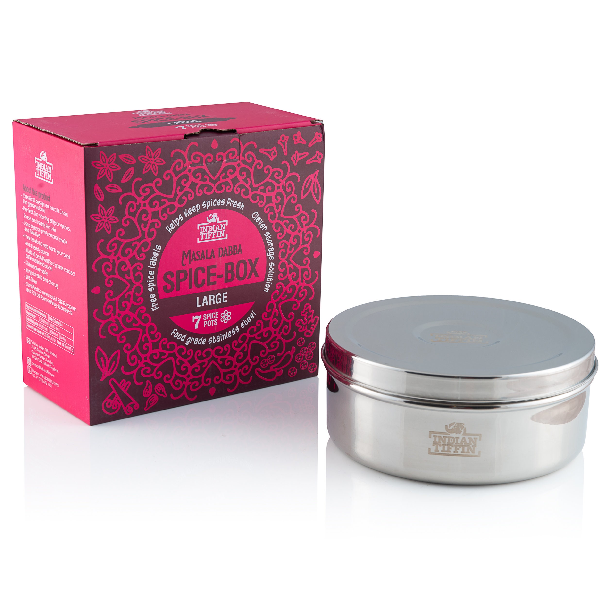 Indian Tiffin Masala Dabba, Steel Lid With Steel Pots, Free Spice ...