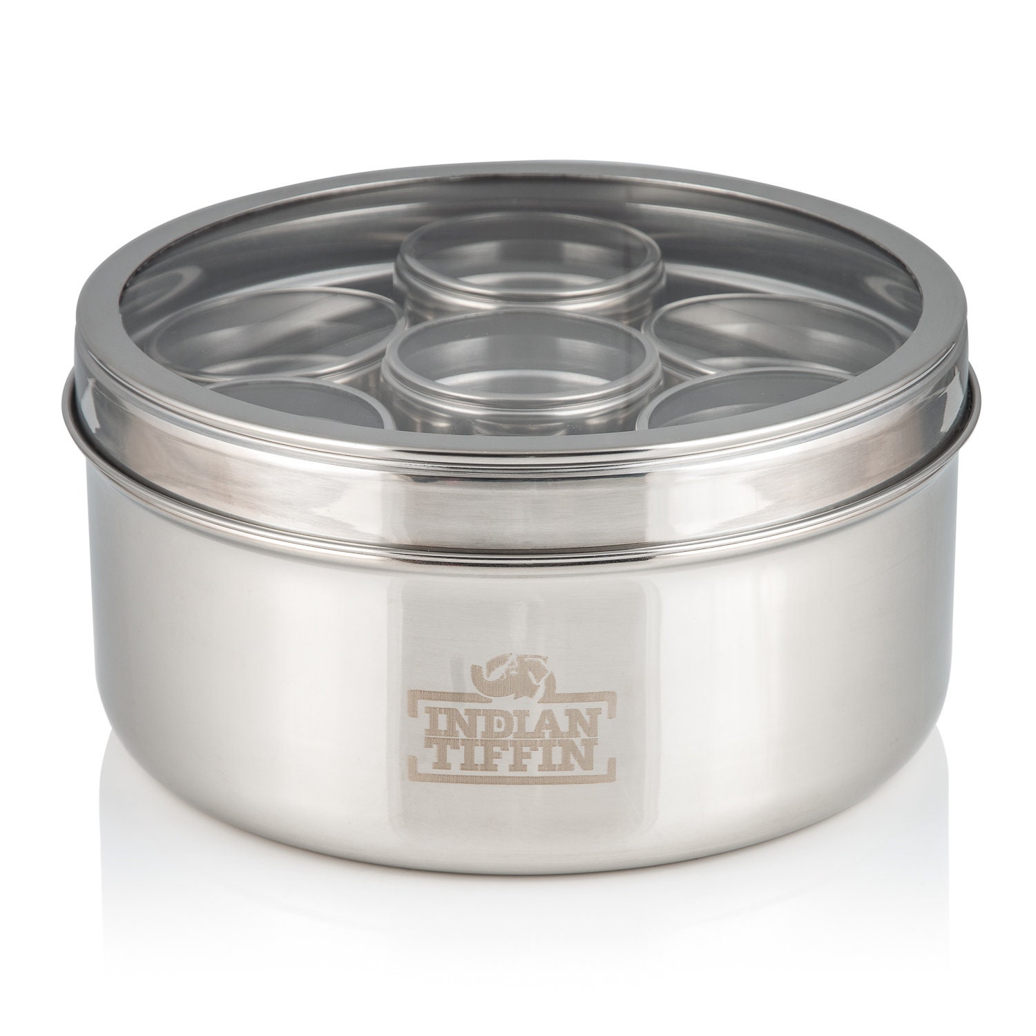 Indian Tiffin Masala Dabba, Clear Lid With Clear Pots, Free Spice ...