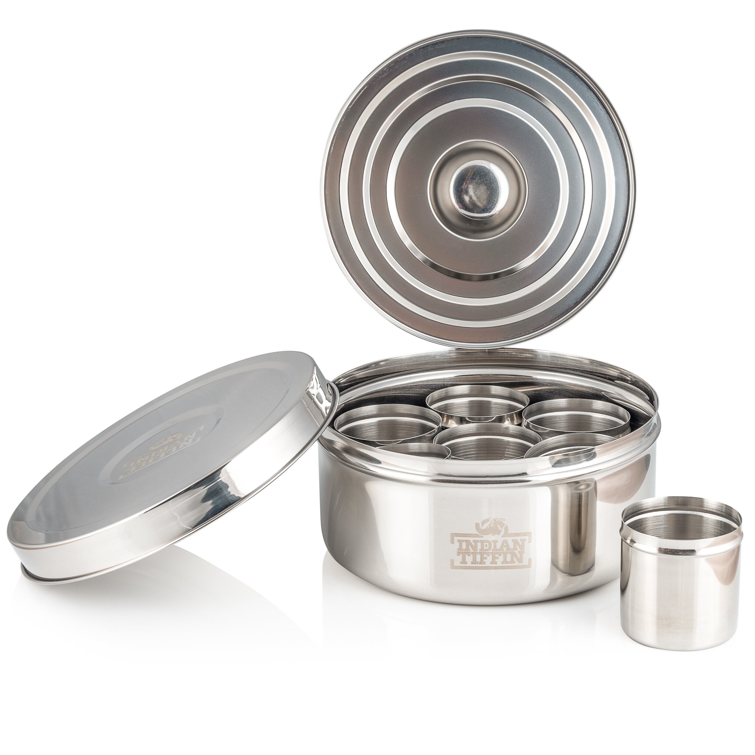 Indian Tiffin Masala Dabba, Steel Lid With Steel Pots, Free Spice ...