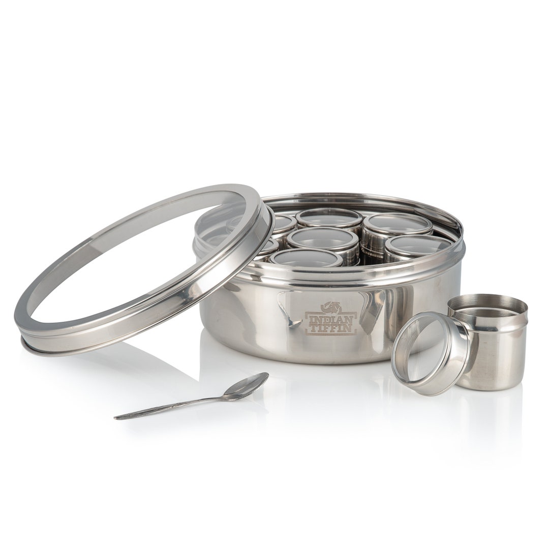 Indian Tiffin Masala Dabba, Clear Lid With Clear Pots, Free Spice ...
