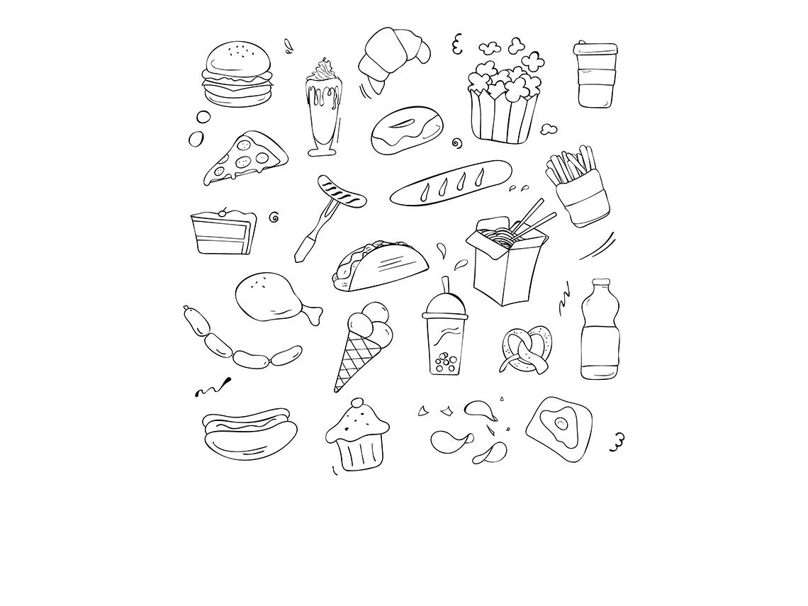 Hand-drawn Food Doodles Set - Digital Download for Crafting ...