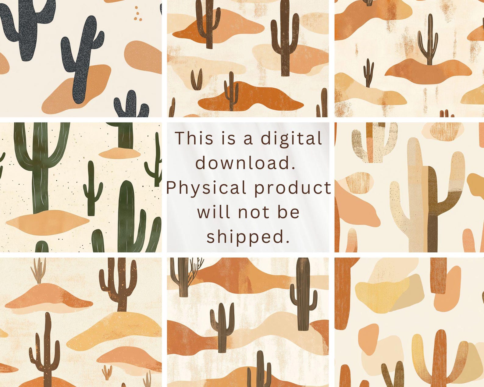 50 Digital Desert Cactus Paper Pack | 12x12" 300 DPI | Boho Cactus ...