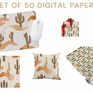 50 Digital Desert Cactus Paper Pack | 12x12" 300 DPI | Boho Cactus ...