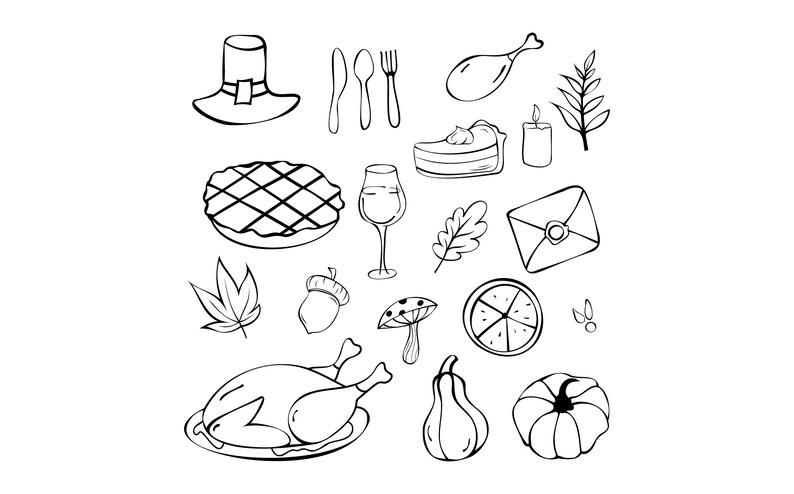 Black and White Food Clipart Bundle | Hand-drawn Doodle PNG | Line Art ...