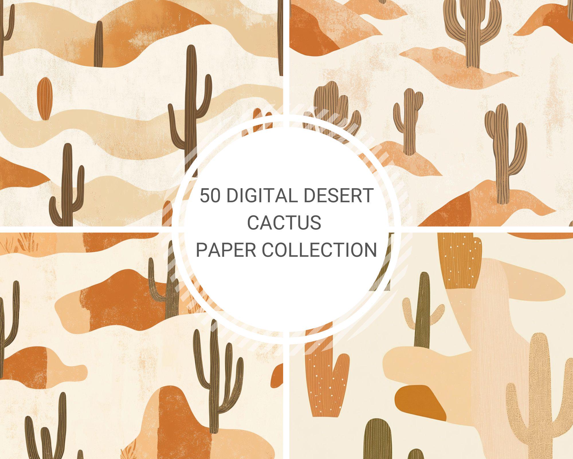 50 Digital Desert Cactus Paper Pack | 12x12" 300 DPI | Boho Cactus ...