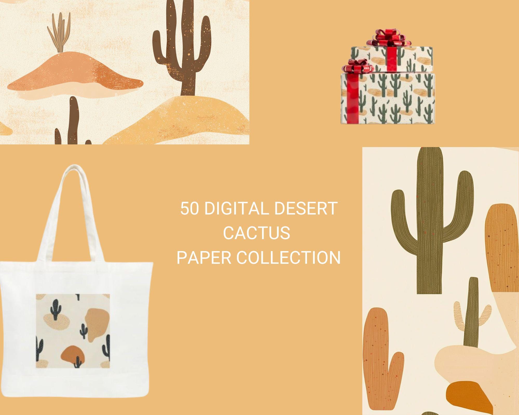 50 Digital Desert Cactus Paper Pack | 12x12" 300 DPI | Boho Cactus ...