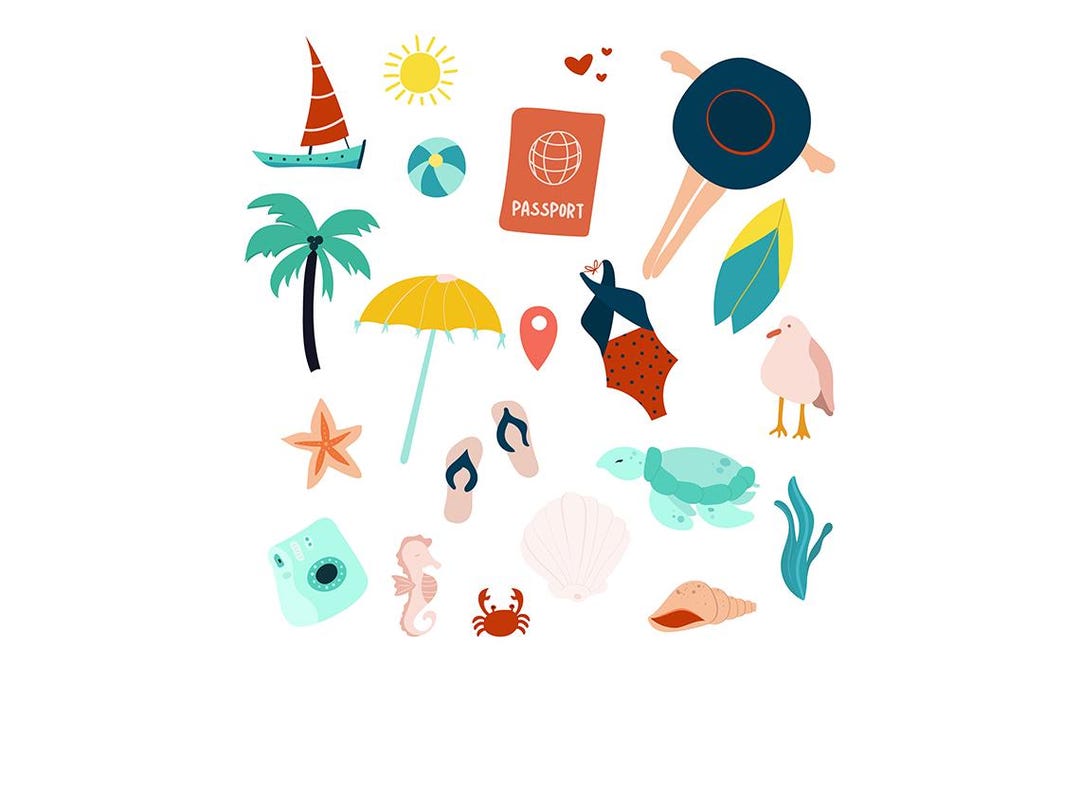 Summer Seaside Vacation Doodle Set - Hand-drawn Vector Clipart for ...