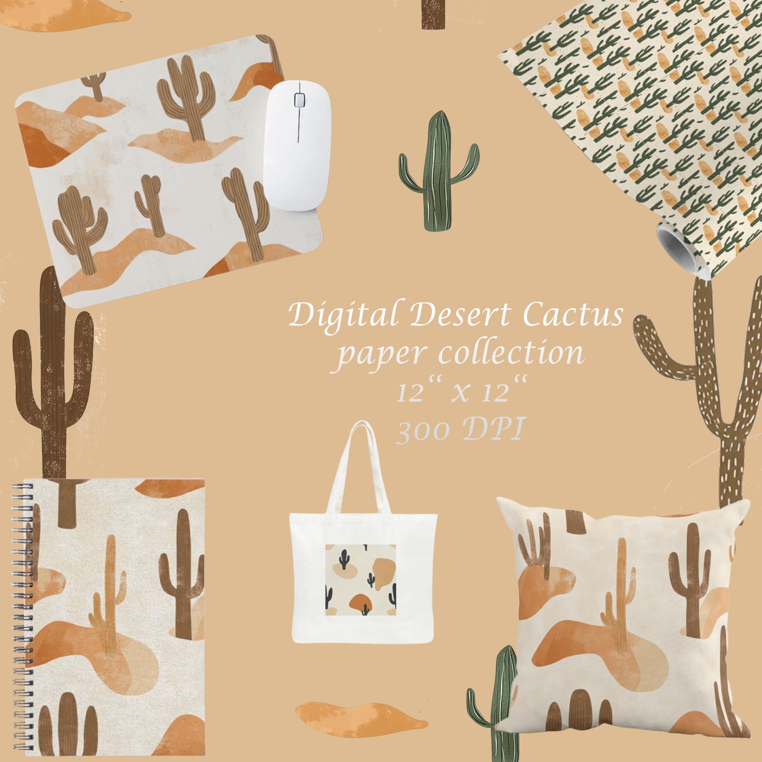 50 Digital Desert Cactus Paper Pack | 12x12" 300 DPI | Boho Cactus ...