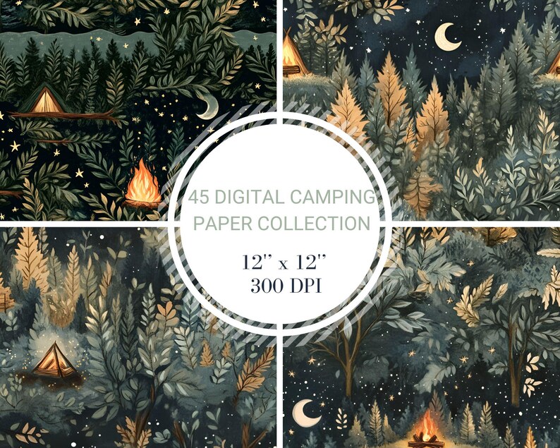 45 Digital Camping Paper Pack | 12x12" 300 DPI | Outdoor Adventure ...