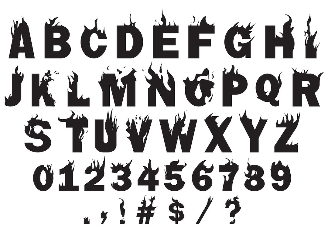 Fire Font TTF, Flame Font Fonts for Cricut Alphabet, Letters & Numbers ...