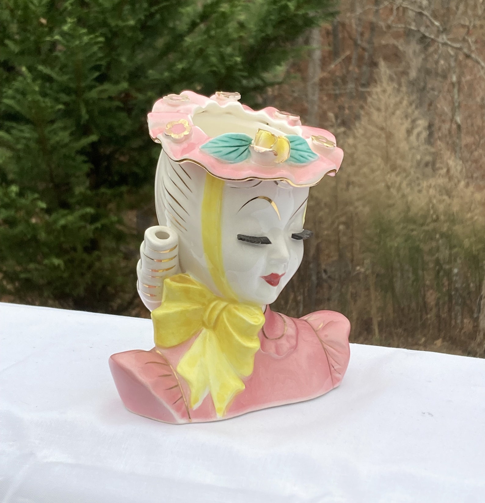 6" Vintage LEFTON Pink Barbara Lady Head Vase - Etsy