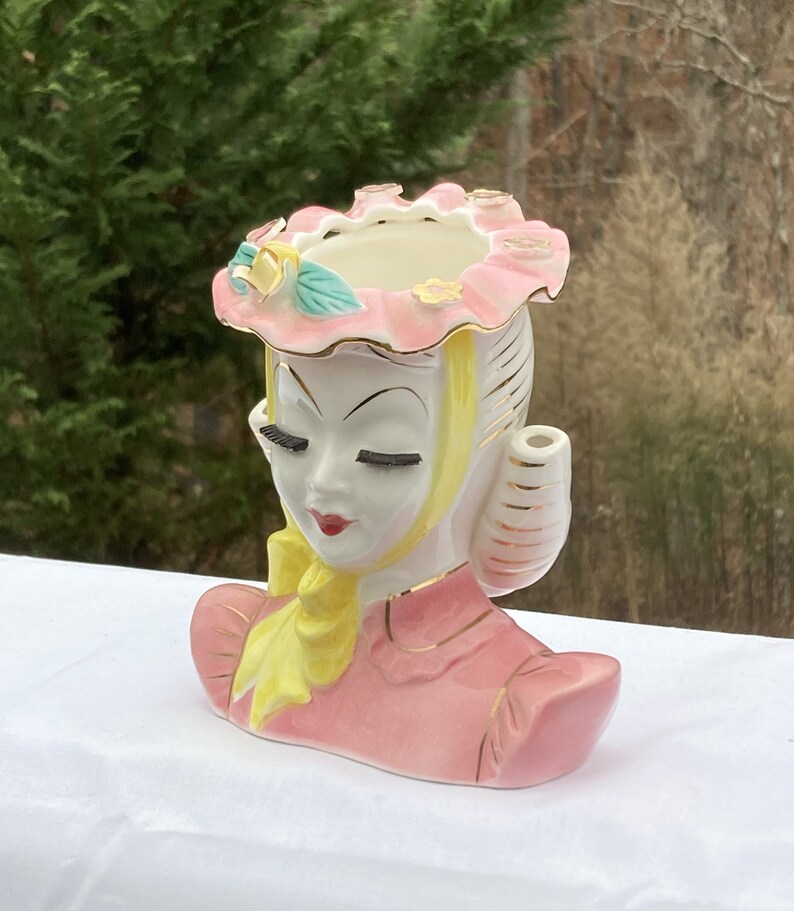 6" Vintage LEFTON Pink Barbara Lady Head Vase - Etsy