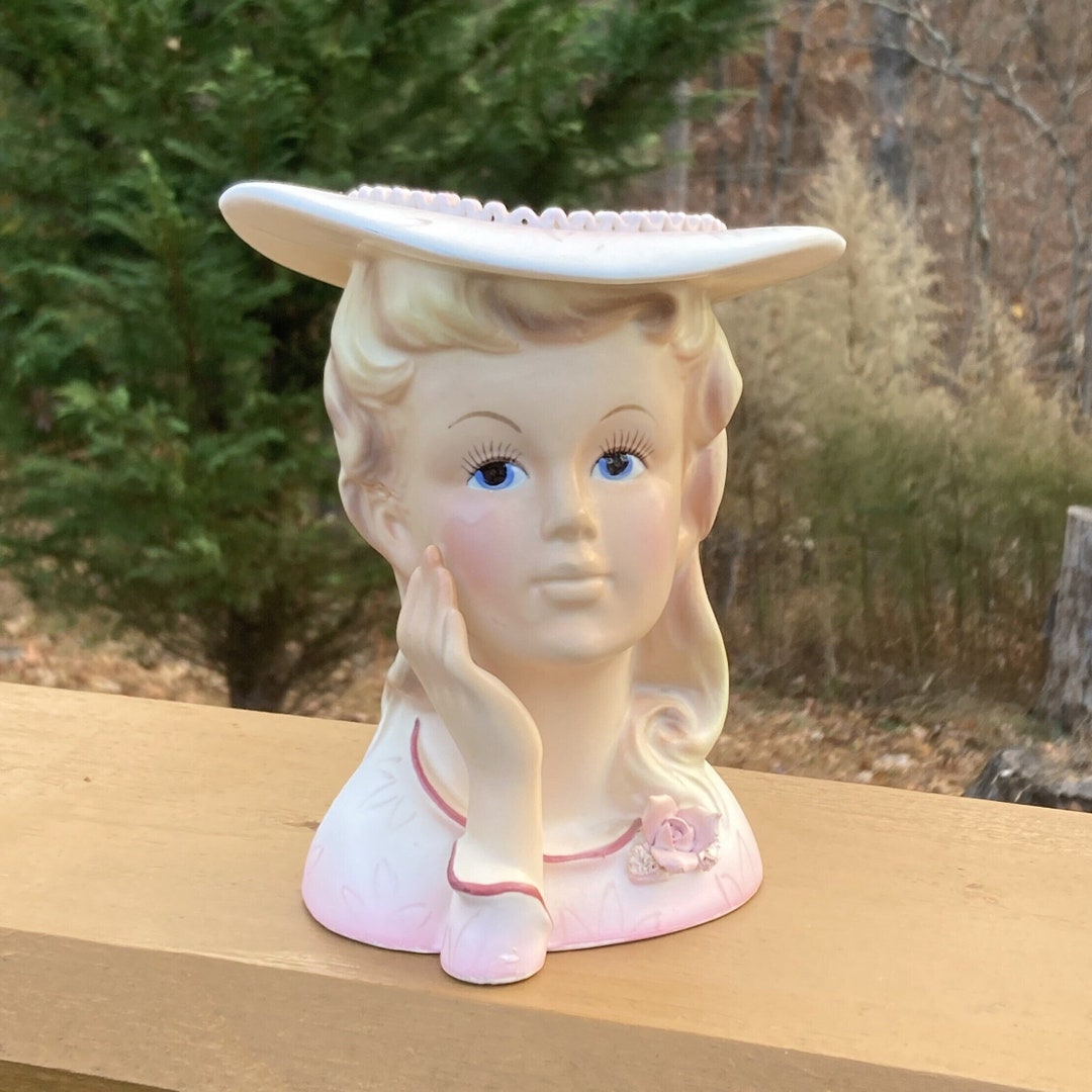 6 Vintage Lefton 4070 Pink Lady Head Vase - Etsy