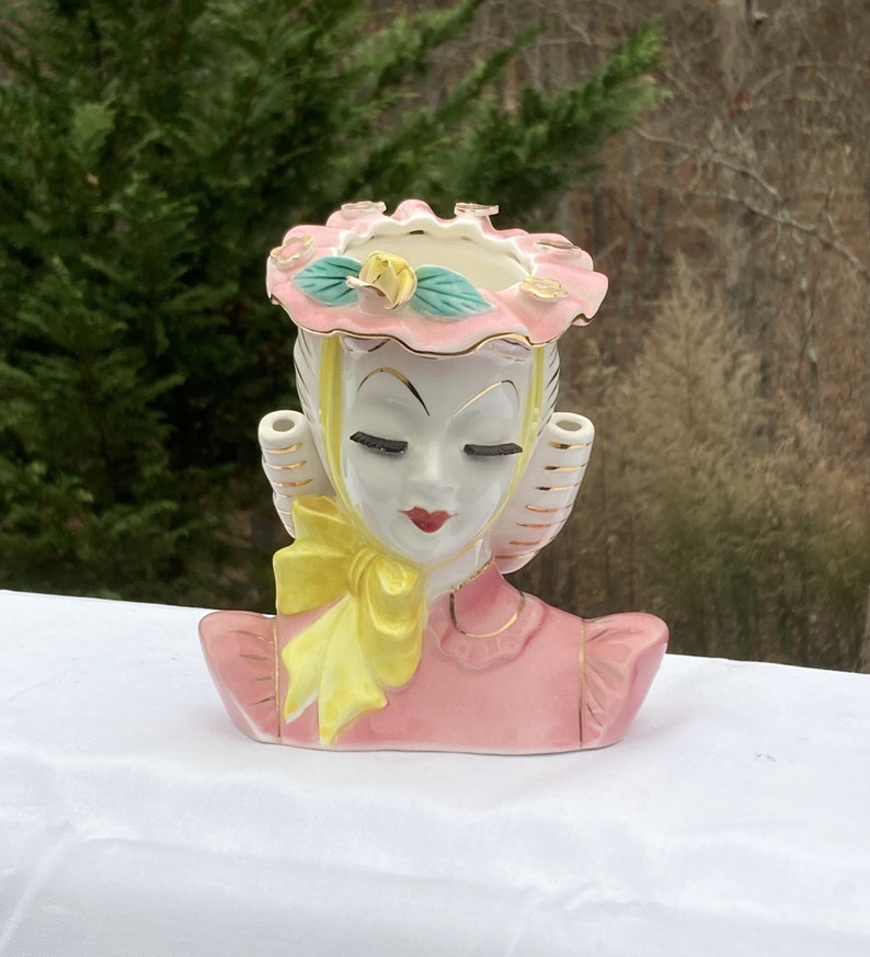 6" Vintage LEFTON Pink Barbara Lady Head Vase - Etsy