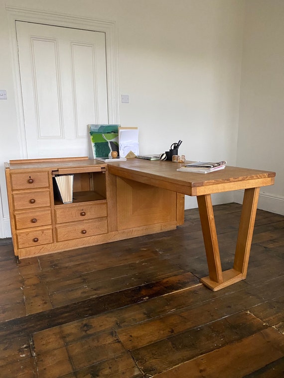 Blonde Oak L shape Desk by Guillerme Et Chambron Vintage French Mid Century Executive Corner Desk With L Shaped Design C. 1960 Etsy Israel