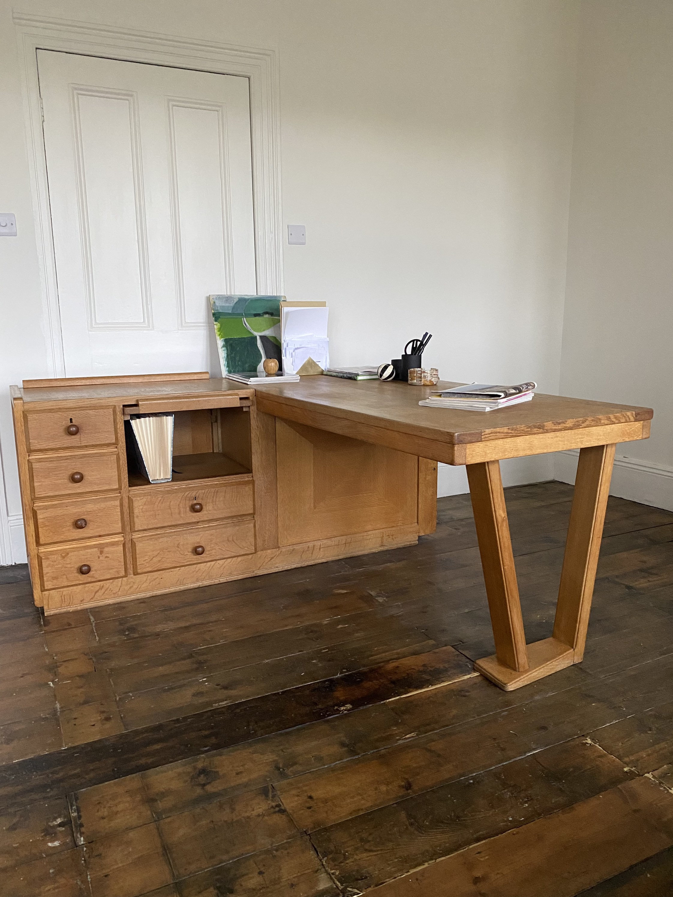 Blonde Oak L shape Desk by Guillerme Et Chambron Vintage French Mid Century Executive Corner Desk With L Shaped Design C. 1960 Etsy